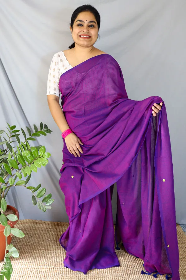 Violet Chumki Embellished Cotton Saree | bongchong