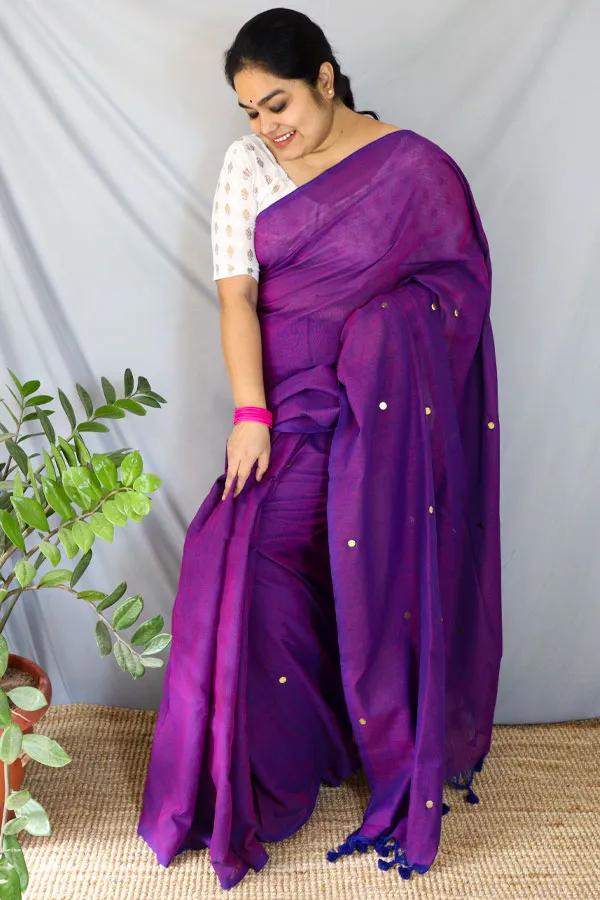 Violet Chumki Embellished Cotton Saree | bongchong