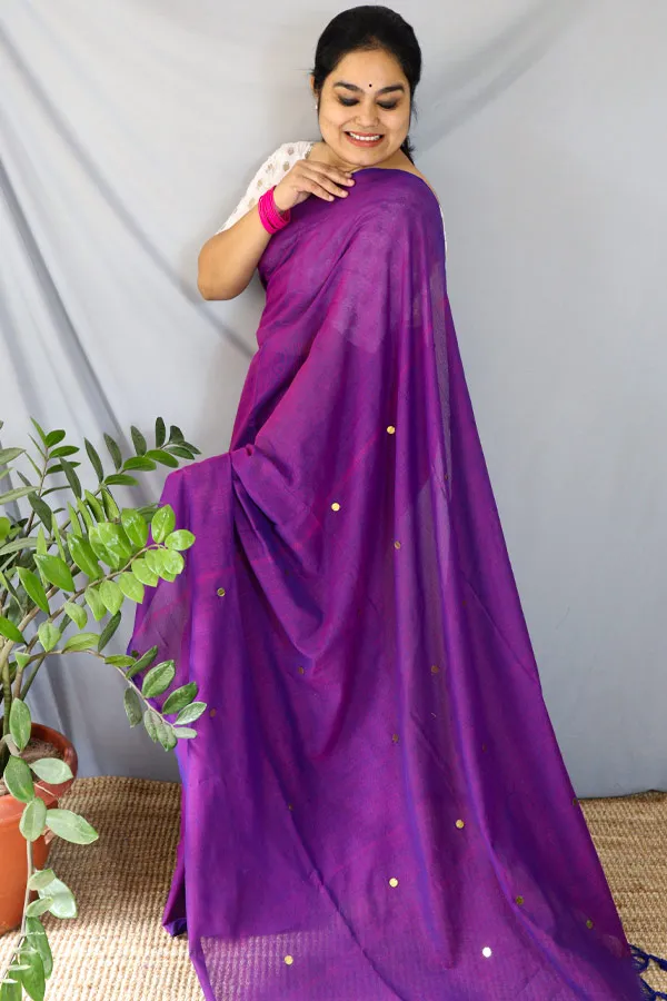Violet Chumki Embellished Cotton Saree | bongchong