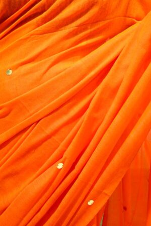 Orange Chumki Embellished Cotton Saree | bongchong