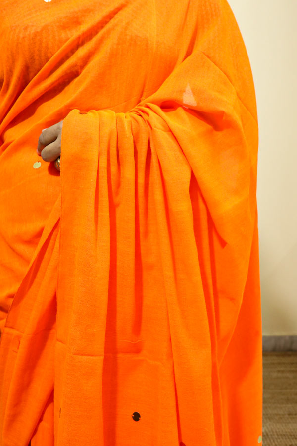 Orange Chumki Embellished Cotton Saree | bongchong