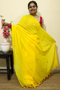 Yellow Chumki Embellished Cotton Saree | bongchong