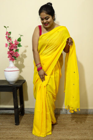 Yellow Chumki Embellished Cotton Saree | bongchong