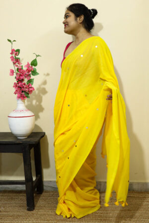 Yellow Chumki Embellished Cotton Saree | bongchong