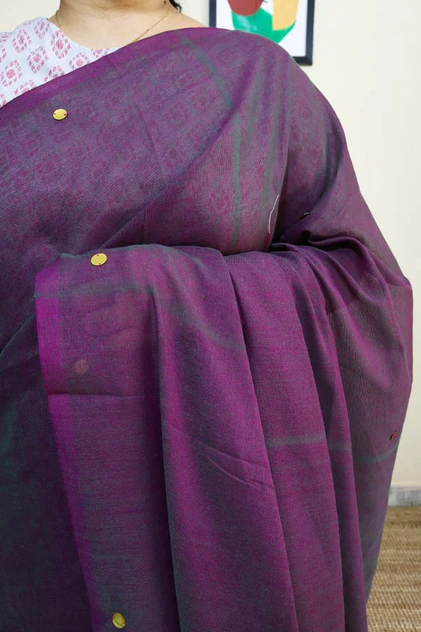 Old Mauve Dual Toned Soft Cotton Chumki Saree | bongchong