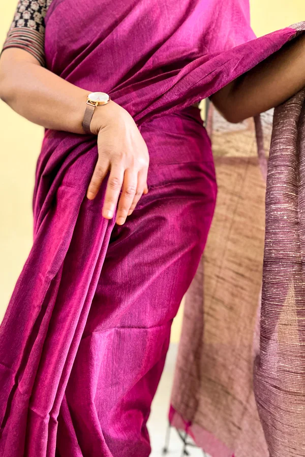 Wine Soft Cotton Saree with Ghicha Aanchal | bongchong